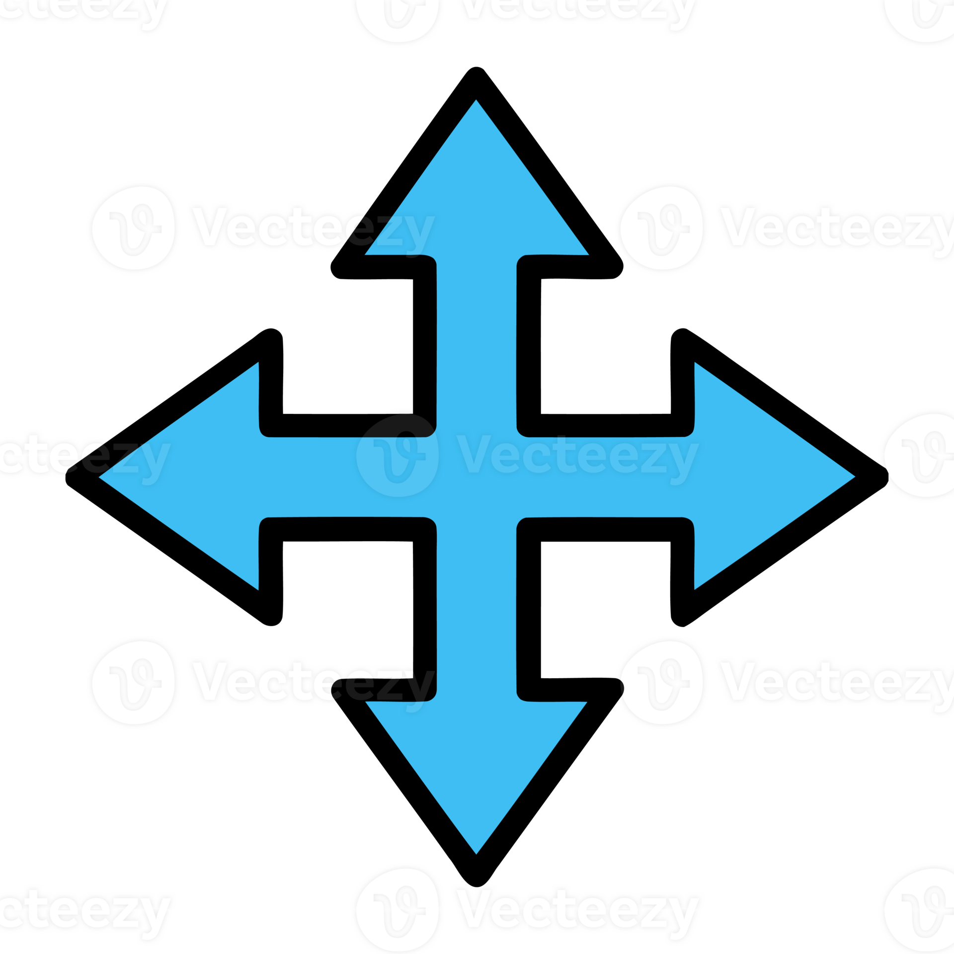 Hand Drawn Four Directional Arrow Icon Cartoon Style Bold Outline