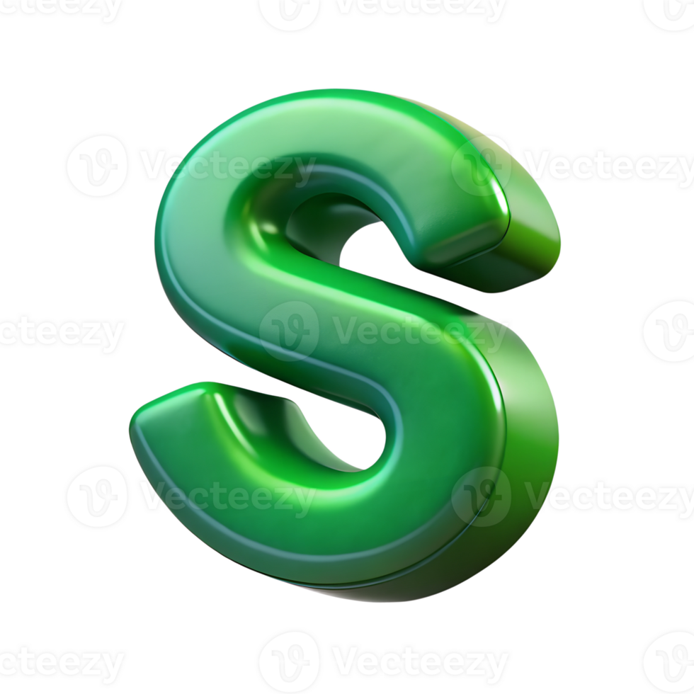 3d verde lustroso el plastico letra s. generativo por ai. 55686585 PNG