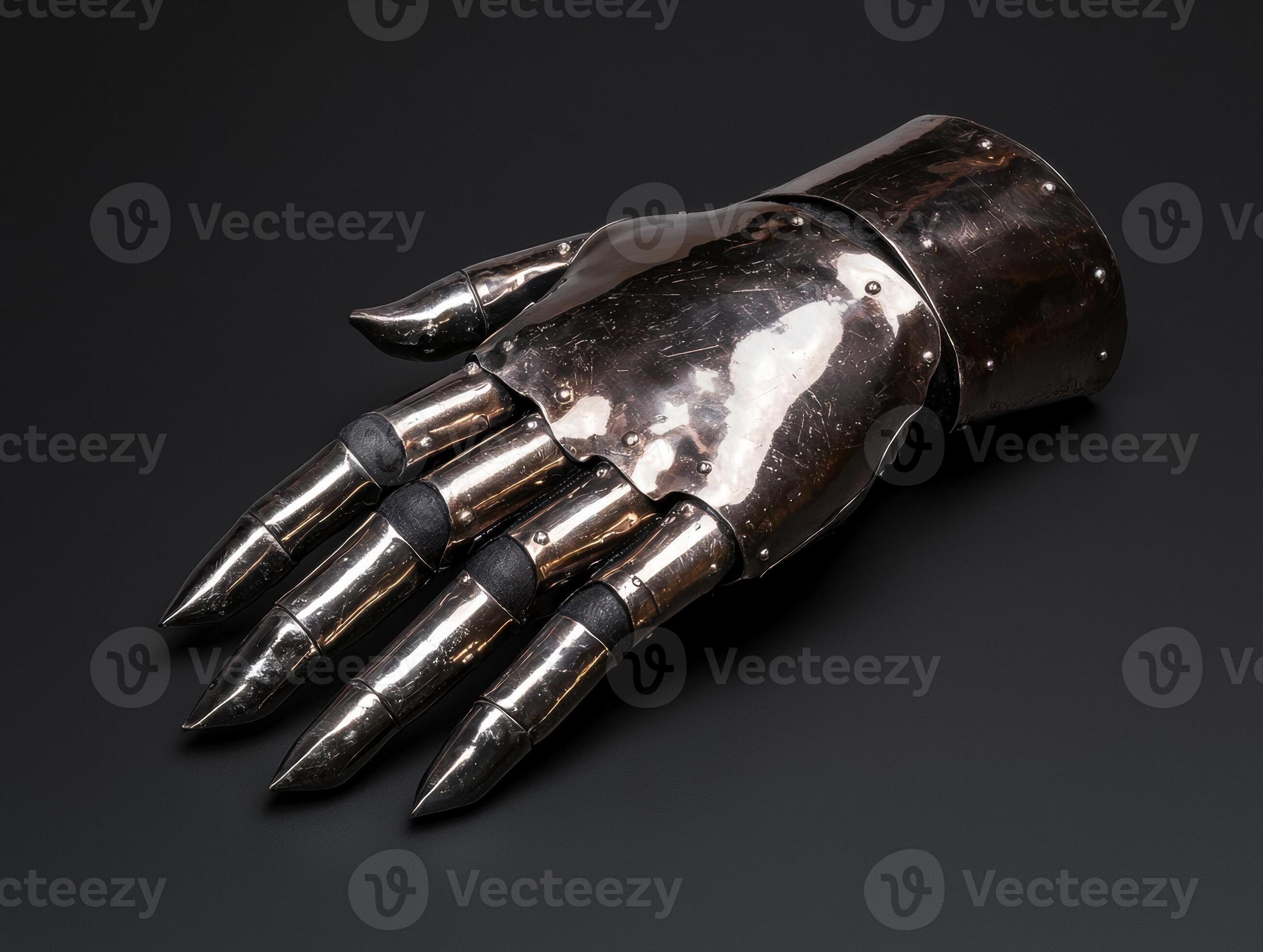 Medieval knights metal gauntlet on dark background 55692229 Stock Photo ...