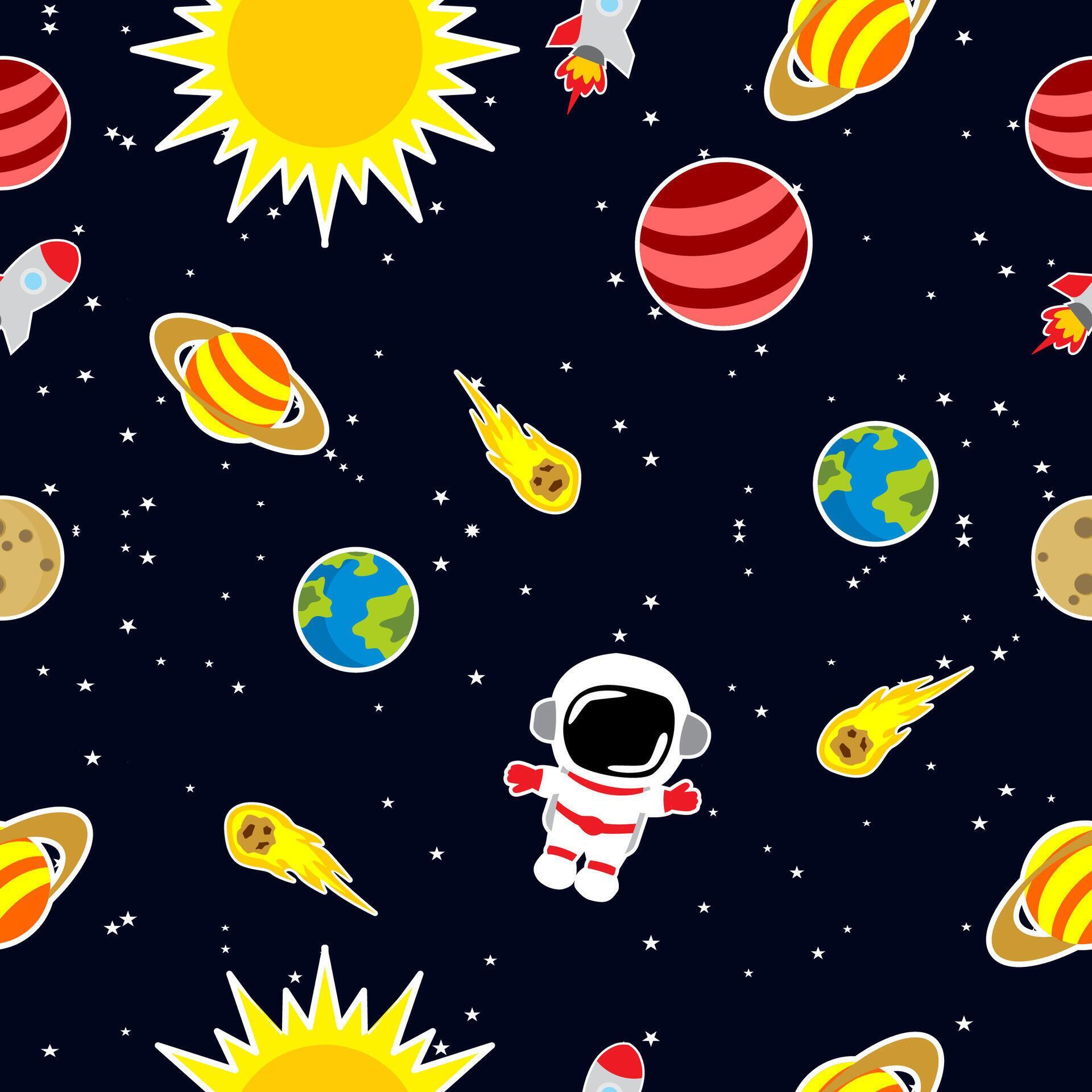 space elements seamless pattern with planets rocket meteorit and astronaut 55696449 Vector Art ...
