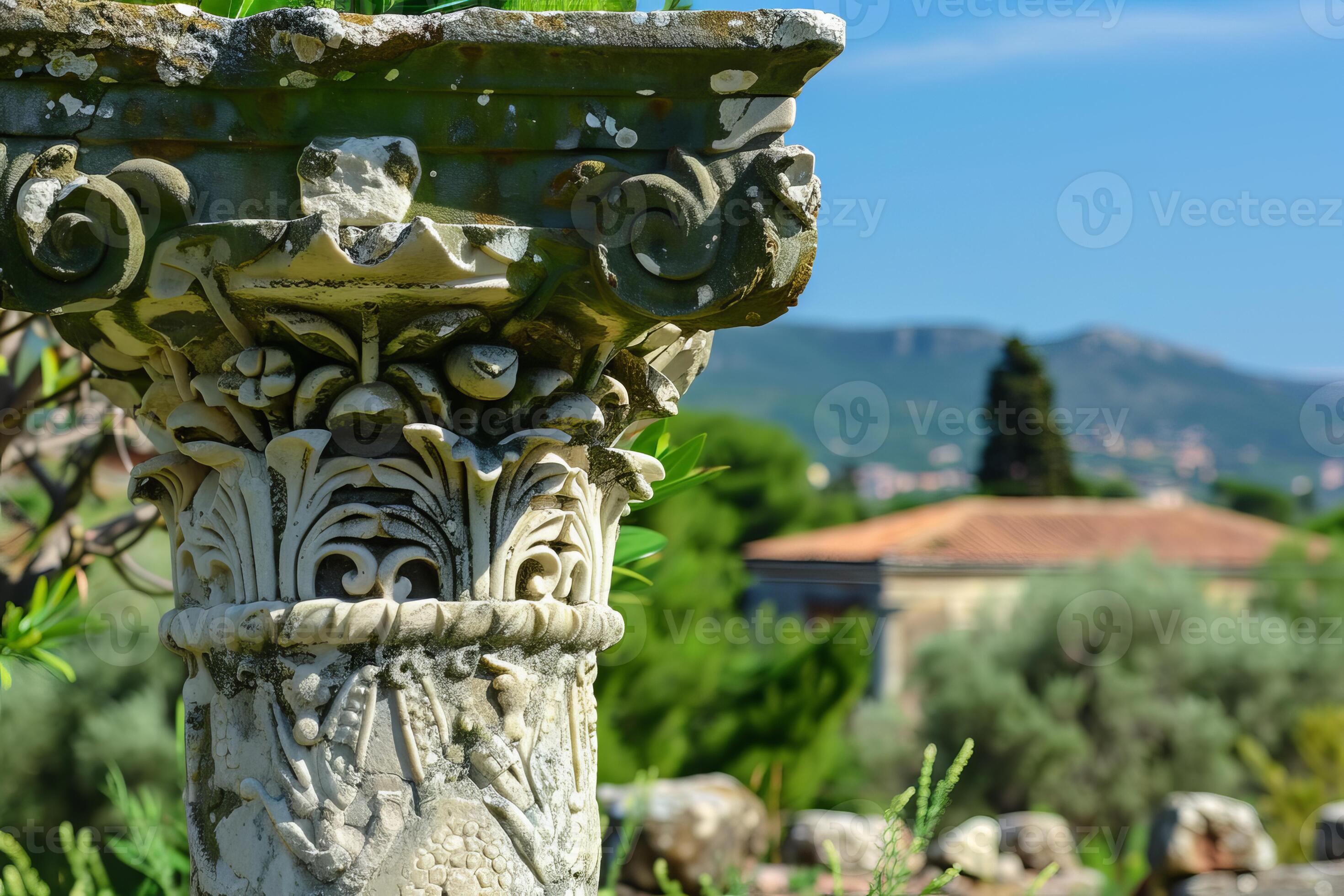 Ancient corinthian capital standing among ruins of greece 55697618 Stock Photo at Vecteezy