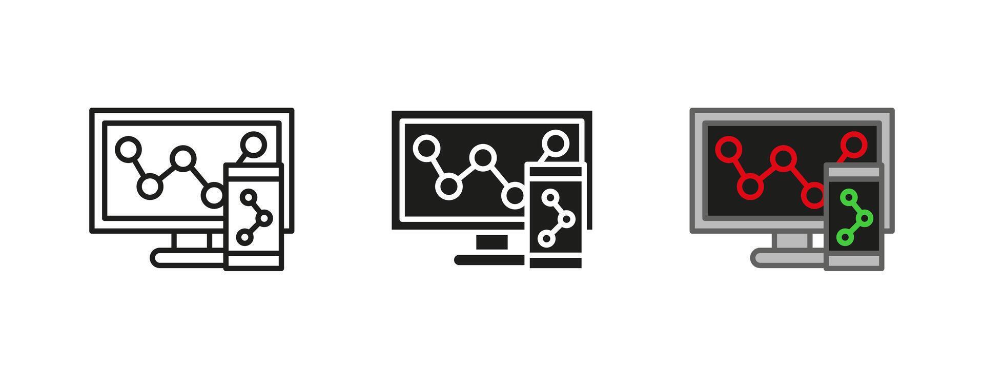 Analytics cross-platform icon. Data synchronization illustration. Device performance monitoring ...