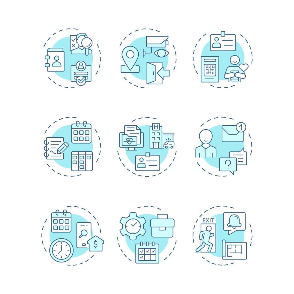 Visitor Management Soft Blue Concept Icons Access Control Alert Notification Safety Security