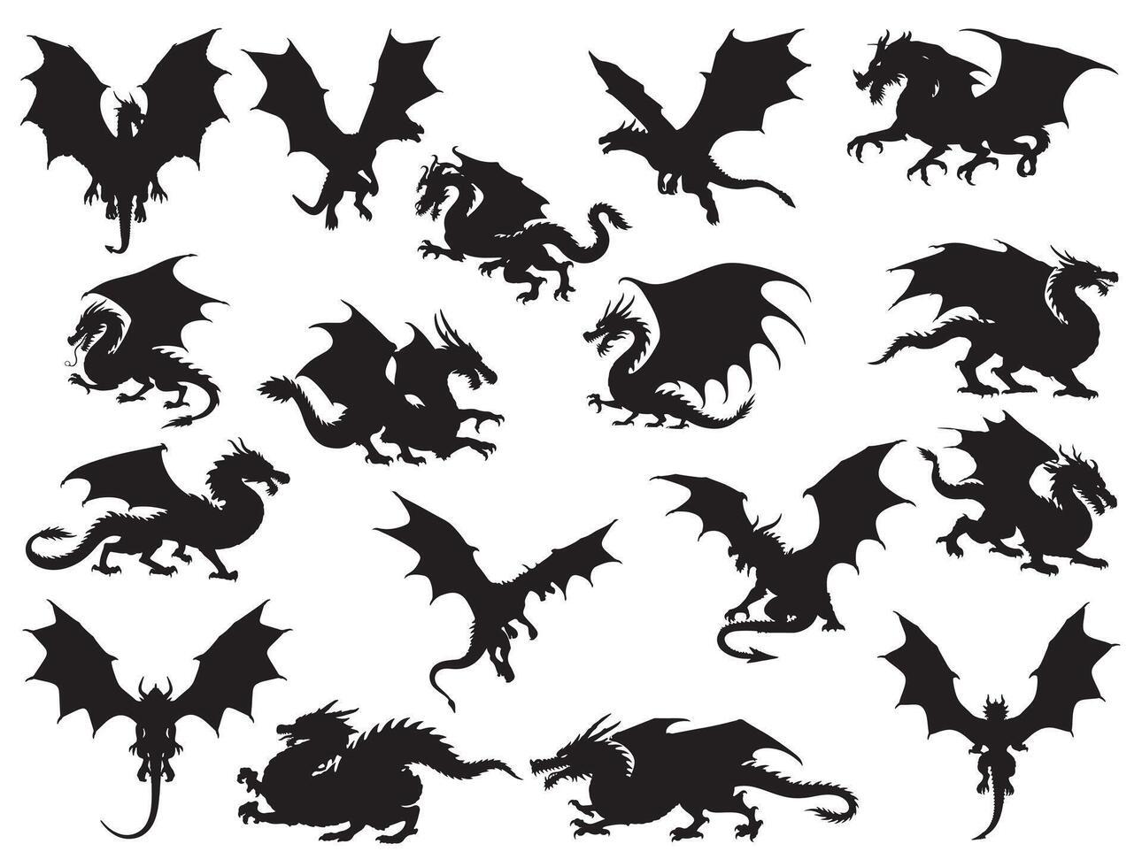 Dragons silhouette white background 55711459 Vector Art at Vecteezy
