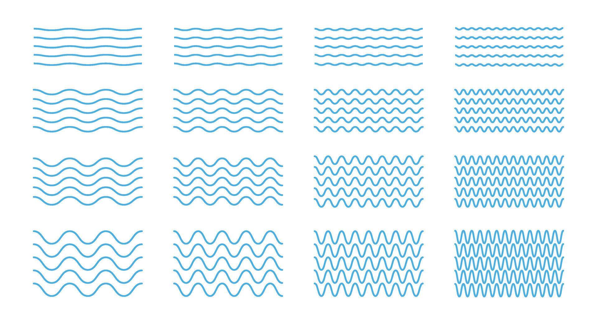 Wave line set. Sea wave pattern. Wave ornament decorations. Wavy zig zag lines. Wave thin line ...