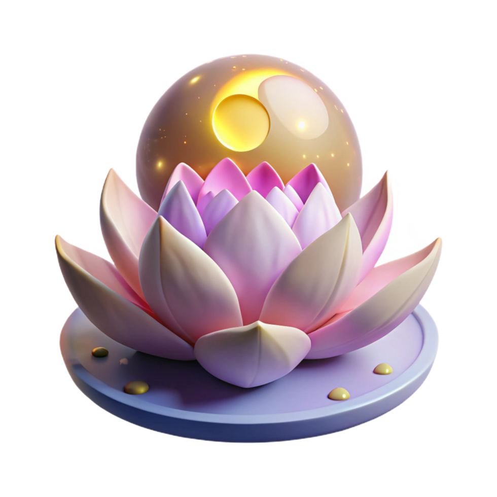 Lotus Moon Orb Three Dimensional Render In A Whimsical Scene Of