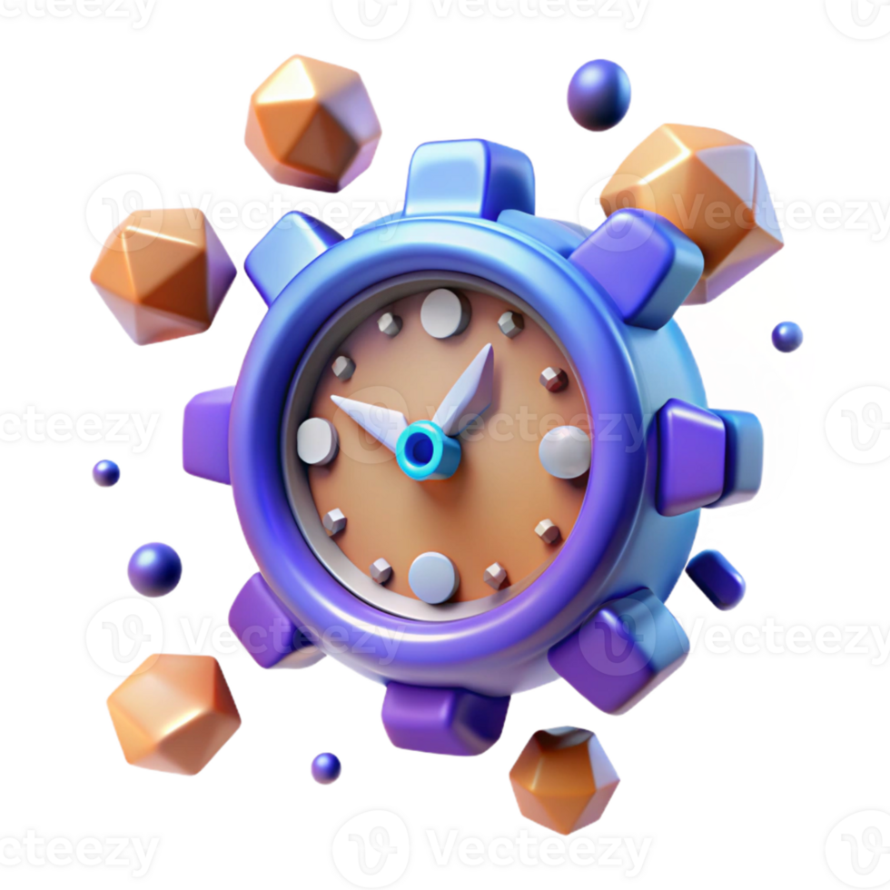 Three Dimensional Clock with Time Gear and Abstract Design 55718639 PNG