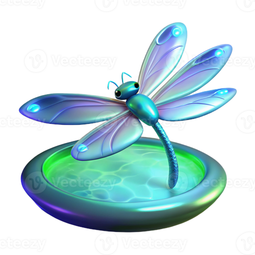 Dragonfly On Water 3d Render A Serene Depiction Of A Dragonfly Navigating A World Of Water