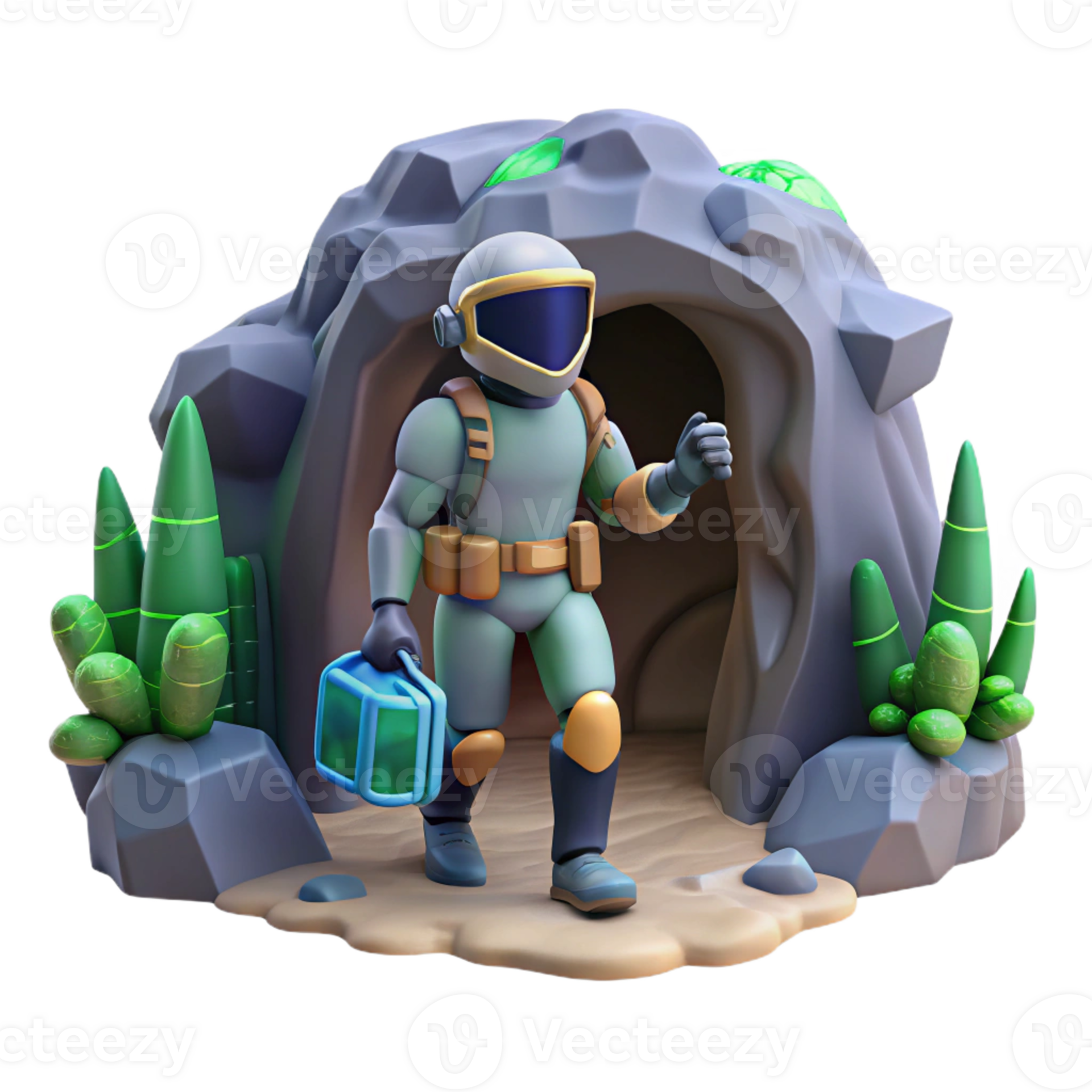 Astronaut Exploring Cave A Dynamic Depiction Of An Astronaut Exploring A Cave Capturing The