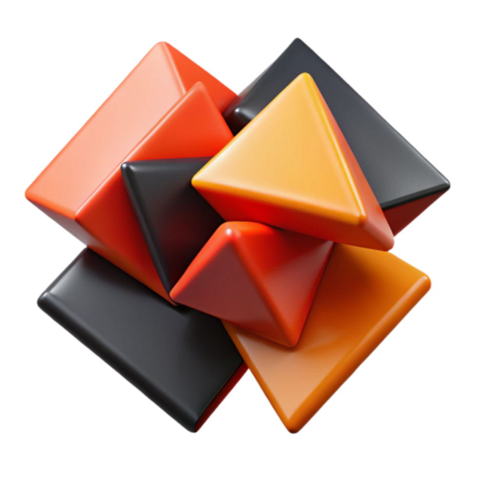 Abstract 3d Render Of Interlocking Orange And Black Geometric Shapes