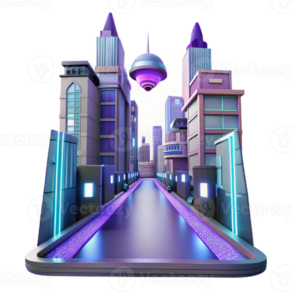 Futuristic Cityscape Neon Streets In A Visionary Three Dimensional Scene Of Urban Design