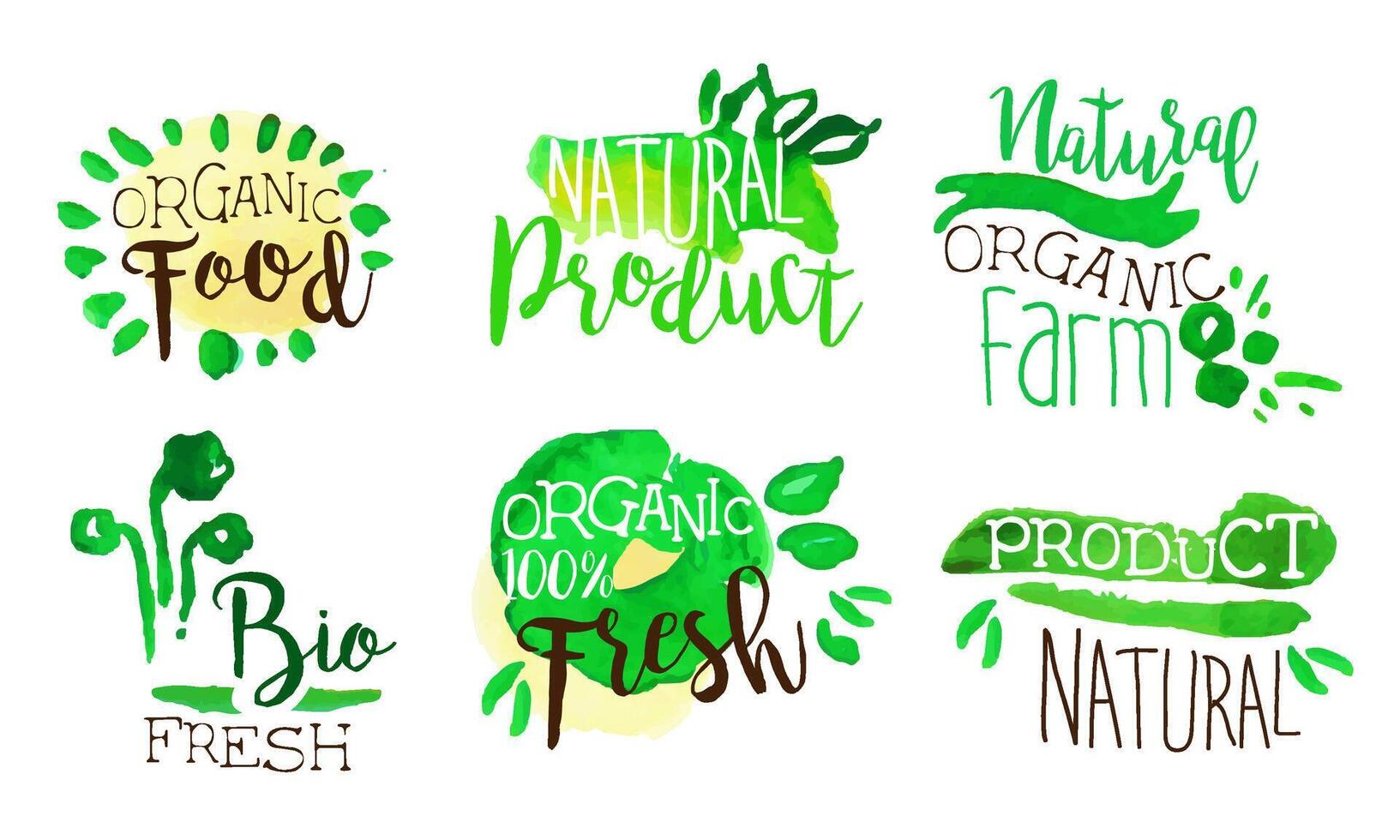 Organic Food Labels Set, Natural Farm Product Badges Hand Drawn ...