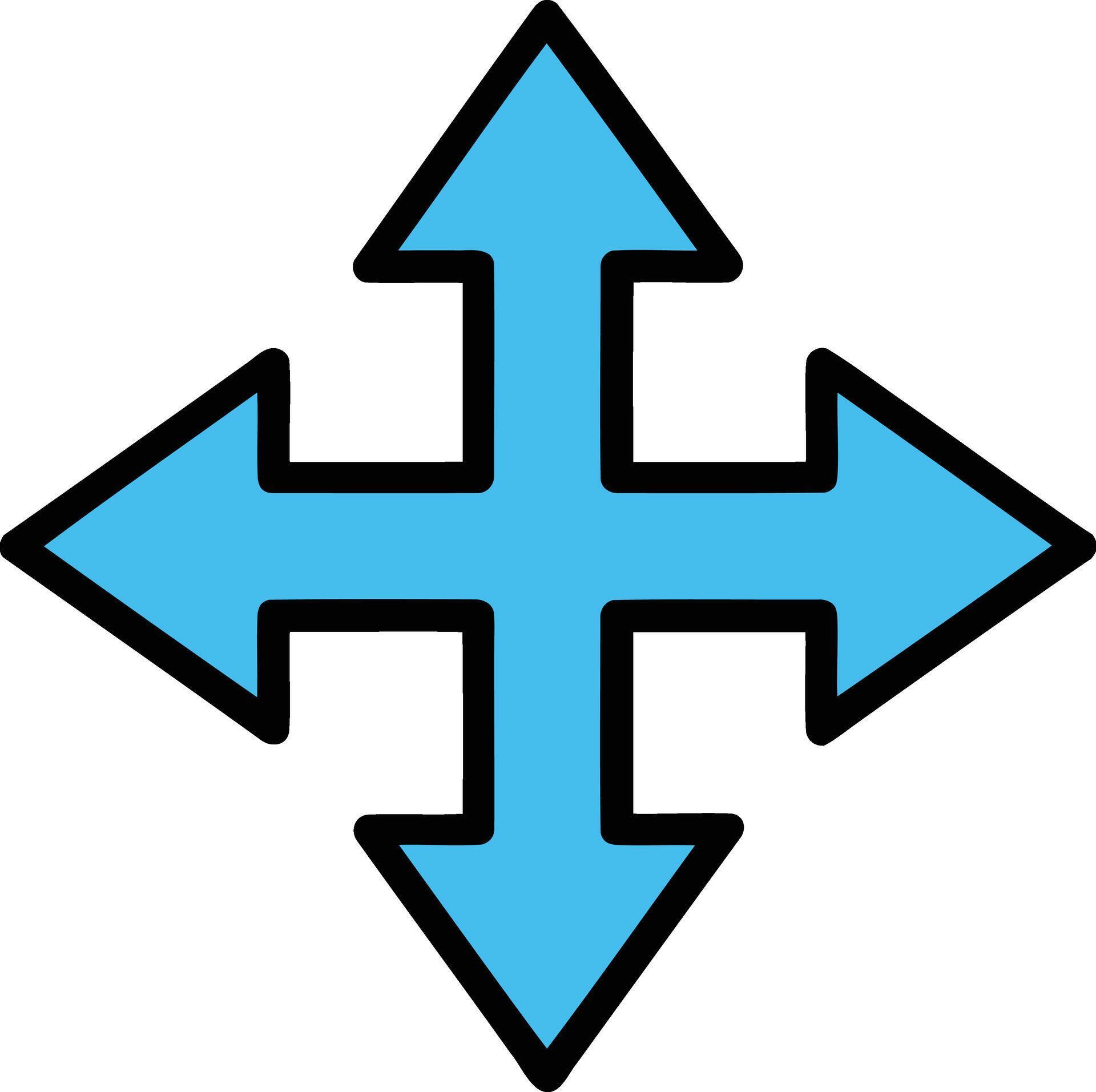 Hand Drawn Four Directional Arrow Icon Cartoon Style Bold Outline
