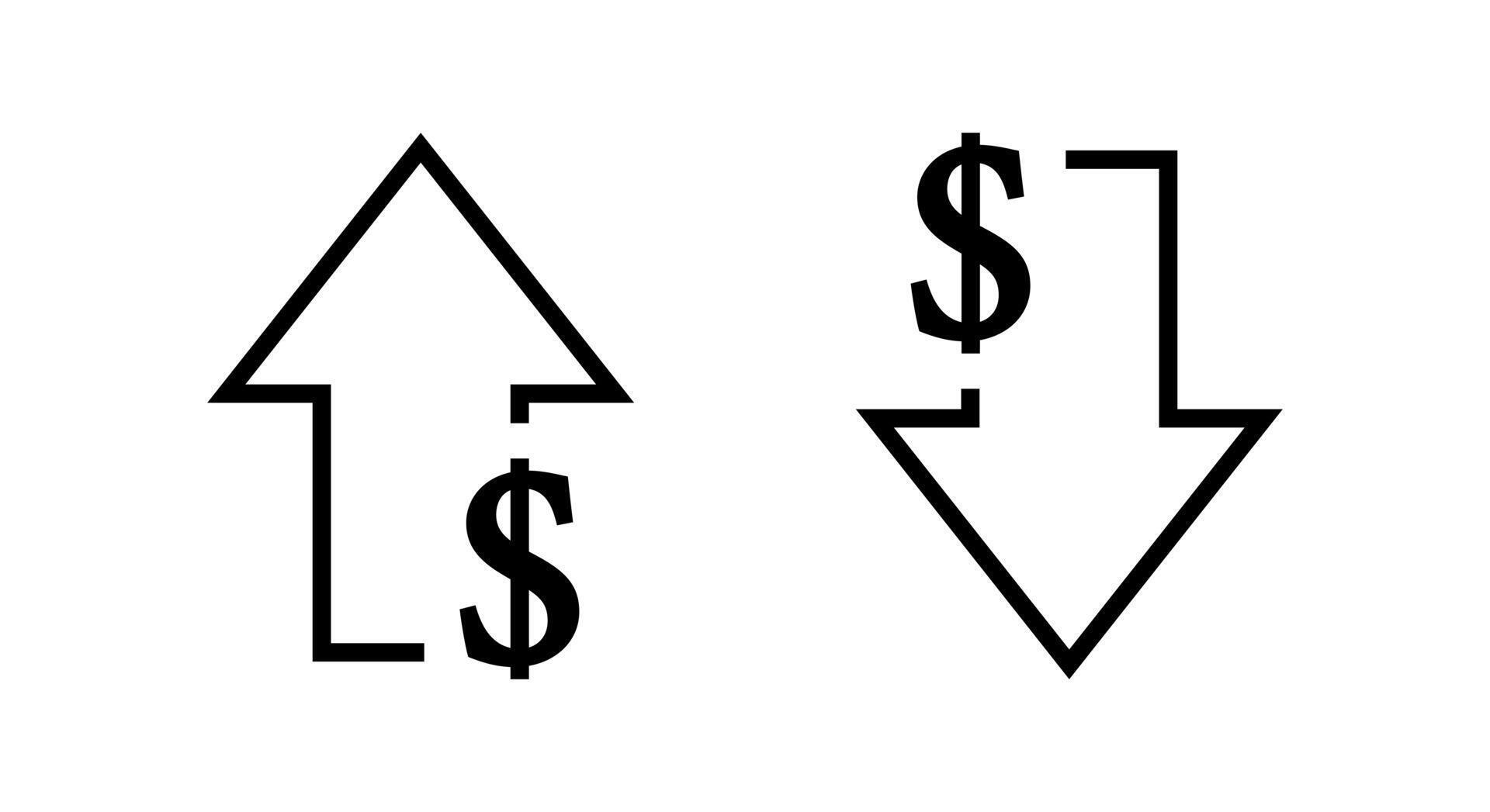 Increase and decrease dollar arrow icon. USD up and down sign symbol ...
