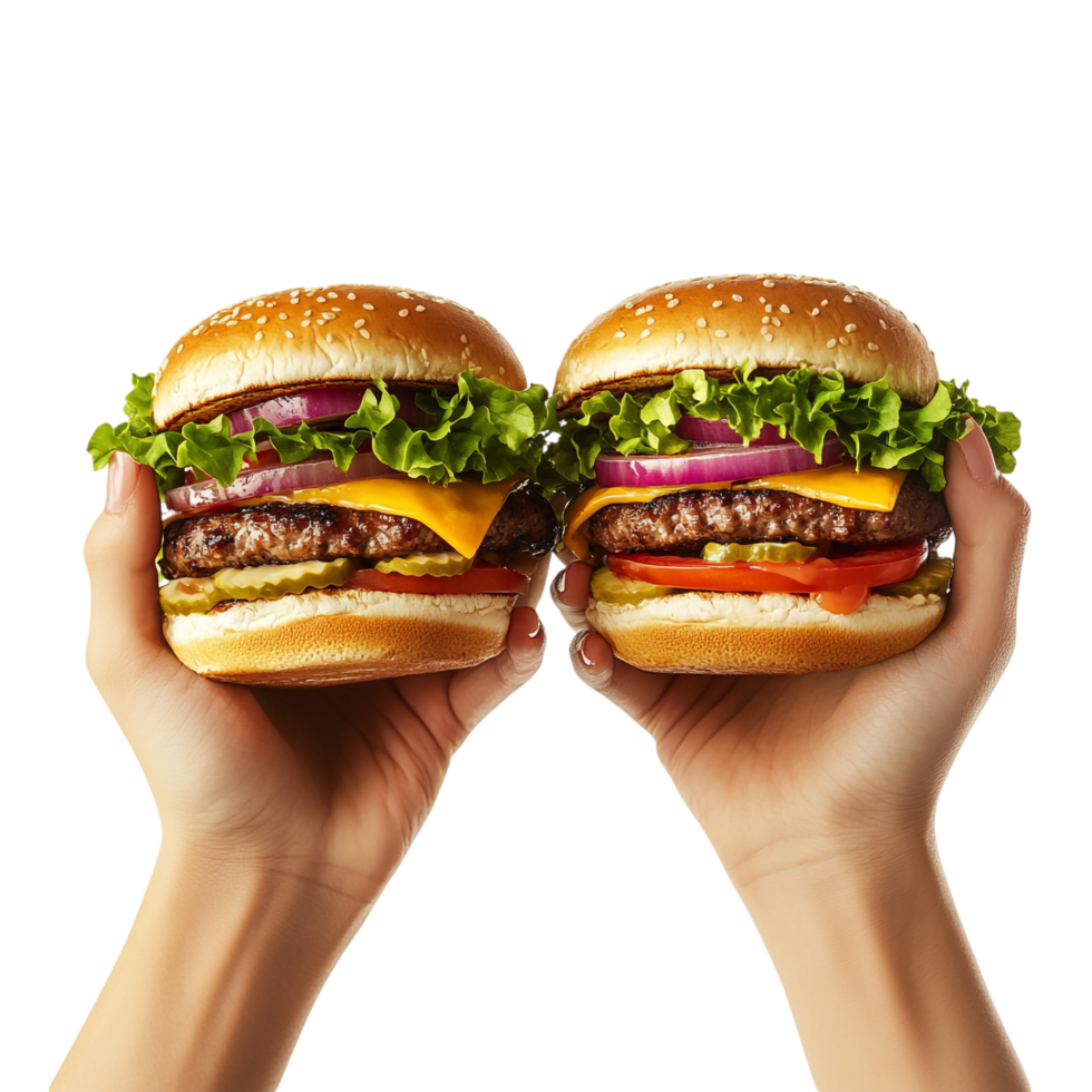 Hands holding burgers on against a transparent background 55751088 PNG