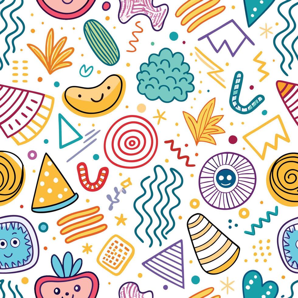 seamless pattern objects and shapes white background 55763166 Vector ...