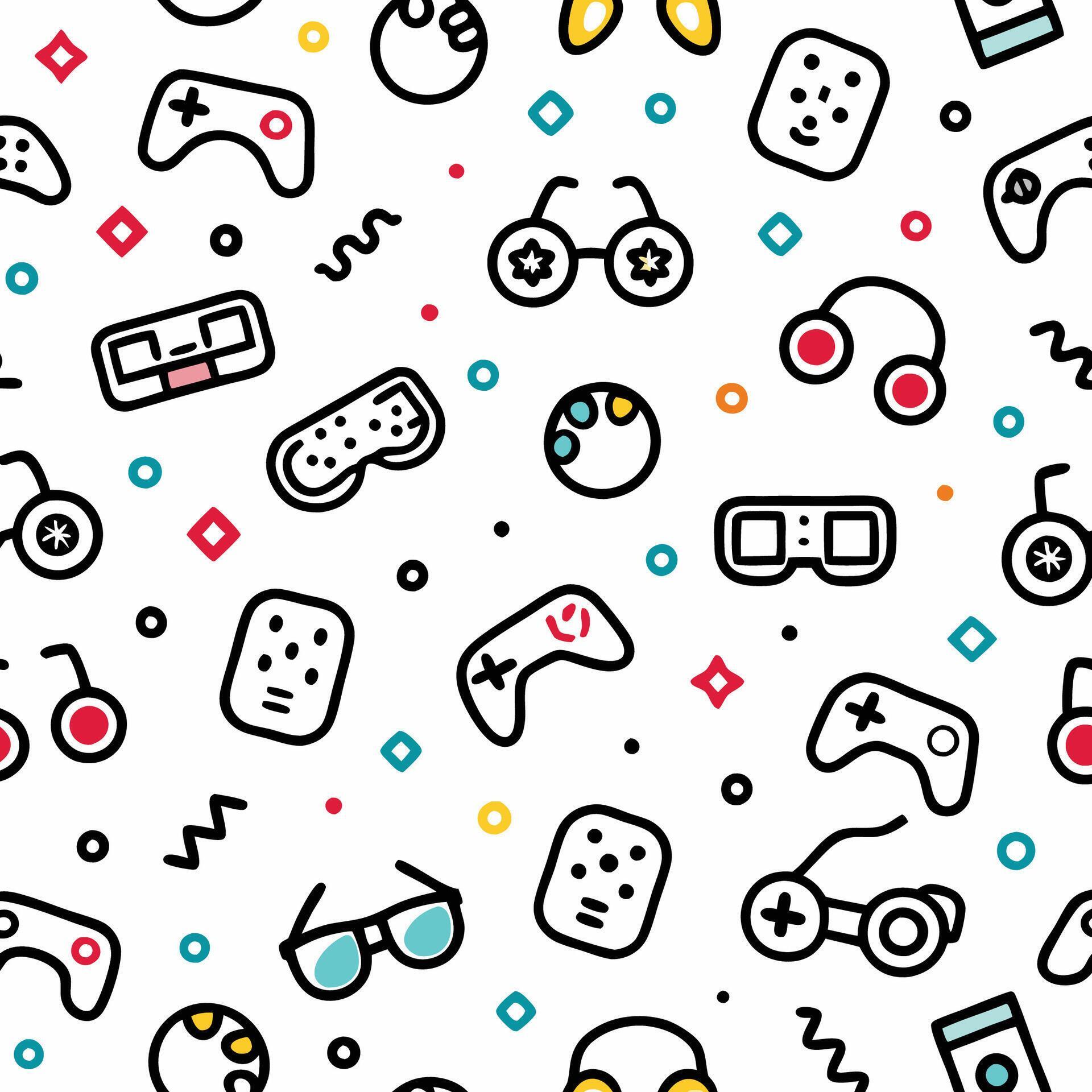 seamless pattern with game controllers and other item white backgrounds ...