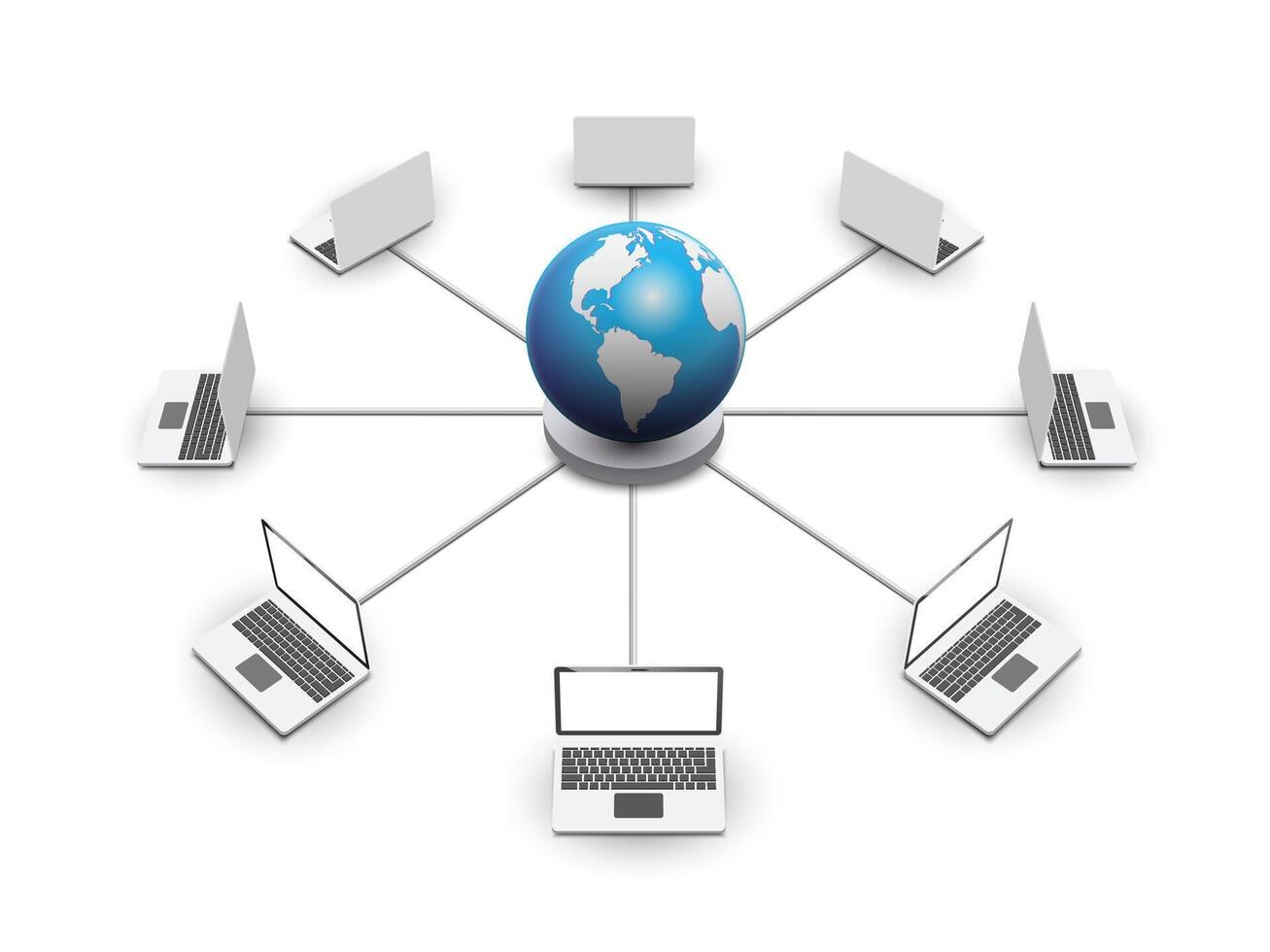 Globe Around With Laptop 3d Computer Network Cloud Computing Data Center 55804989 Vector Art