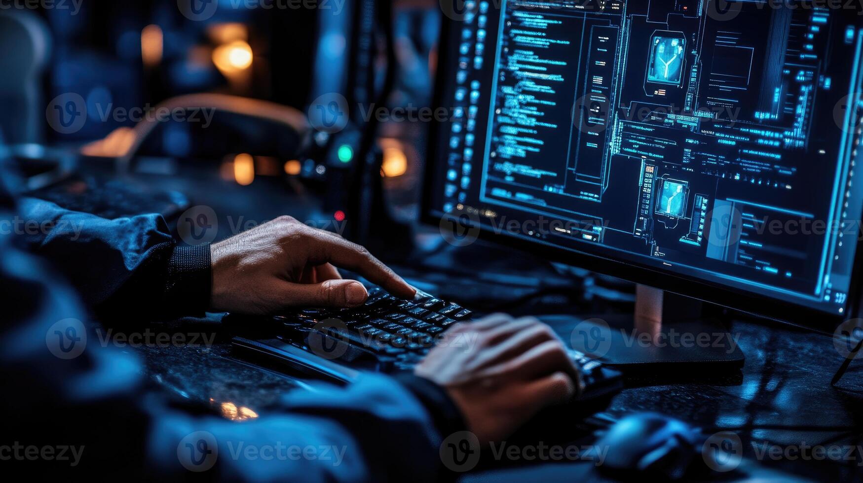Hacker Typing Code On Computer Late At Night 55814042 Stock Photo at Vecteezy
