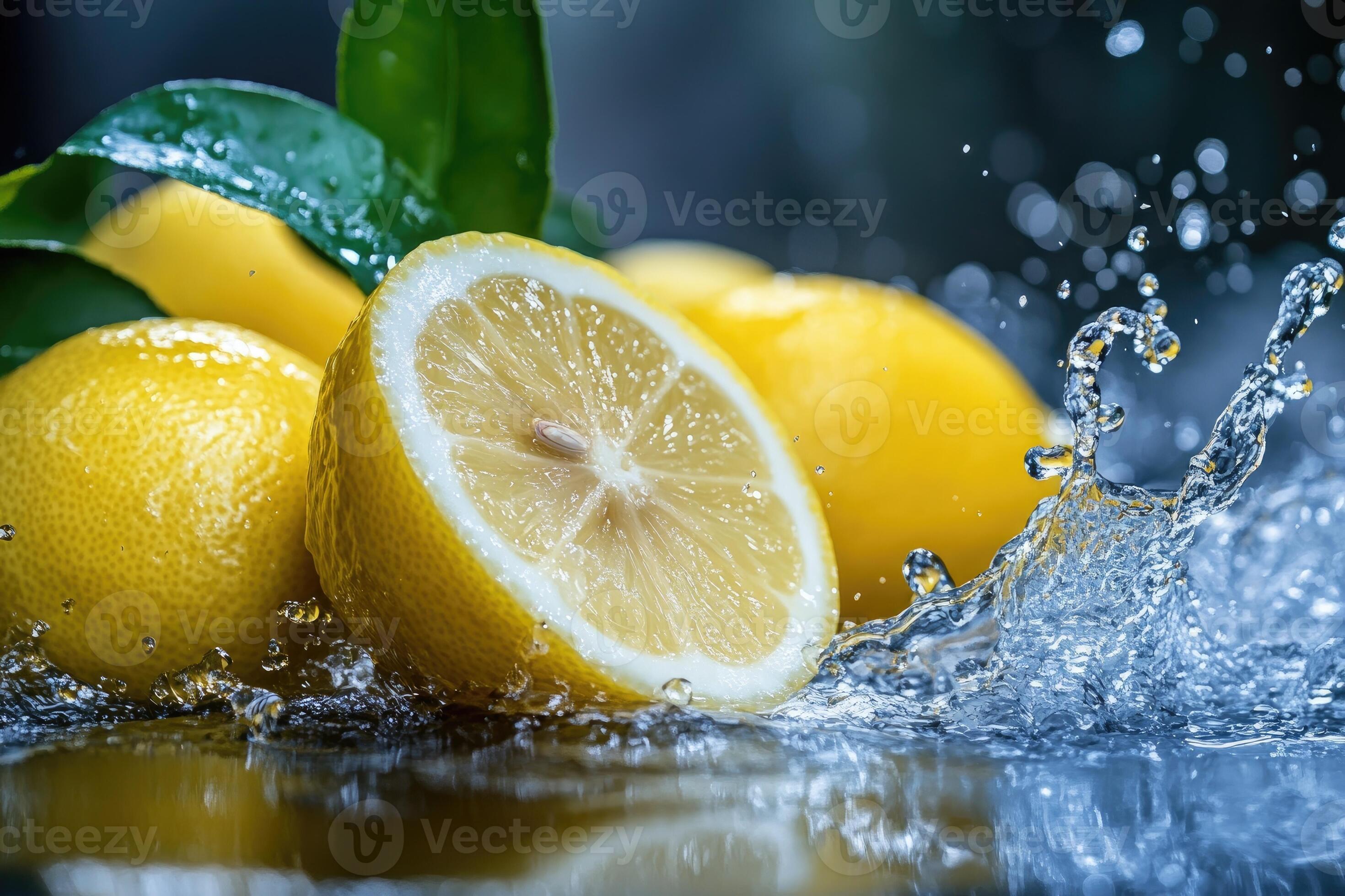 Fresh lemons splashing in water. 55843356 Stock Photo at Vecteezy