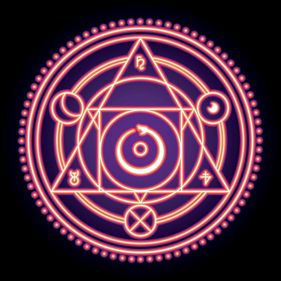 Mystical Alchemical Neon Circle with Arcane Symbols and Esoteric Patterns 55844997 Vector Art at ...