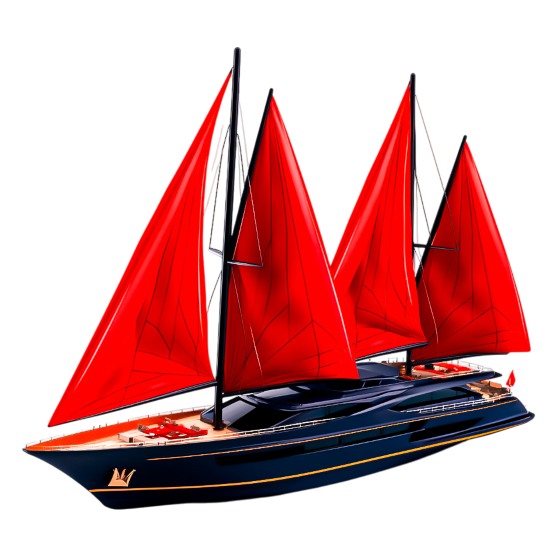 Elegant model of a three-masted sailing ship with red sails 55845301 PNG