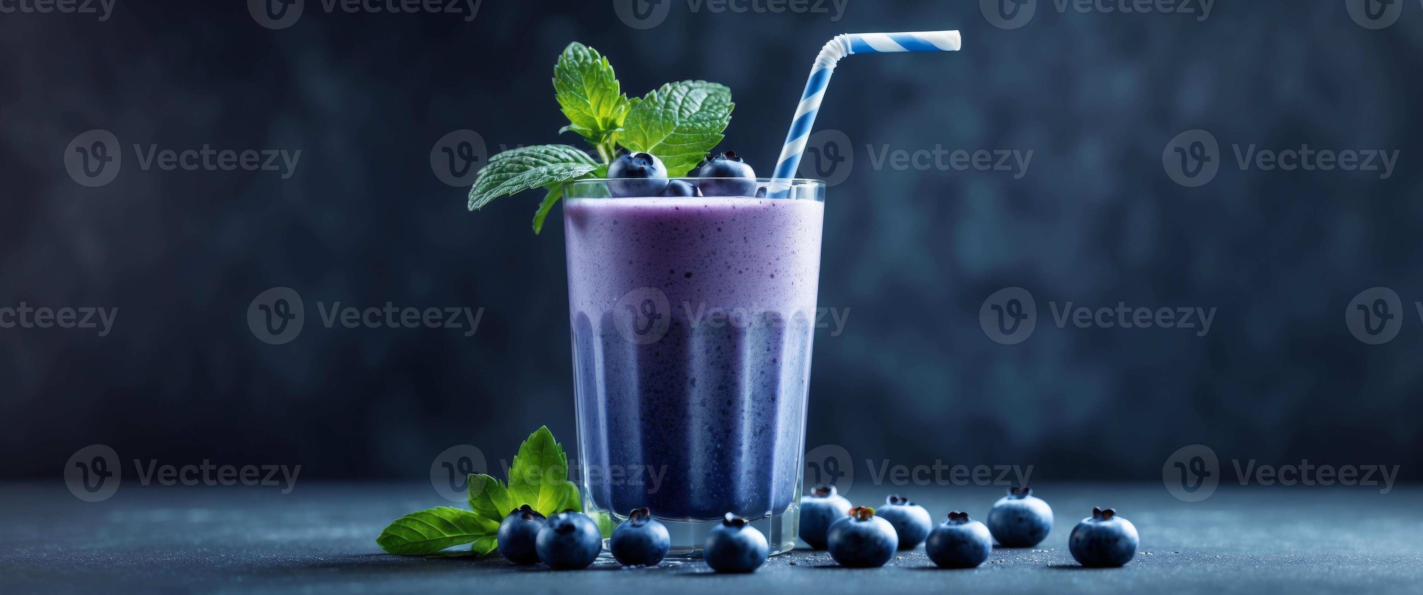 Refreshing Blueberry Smoothie with Mint Garnish and Straw on Dark Background. 55847589 Stock ...