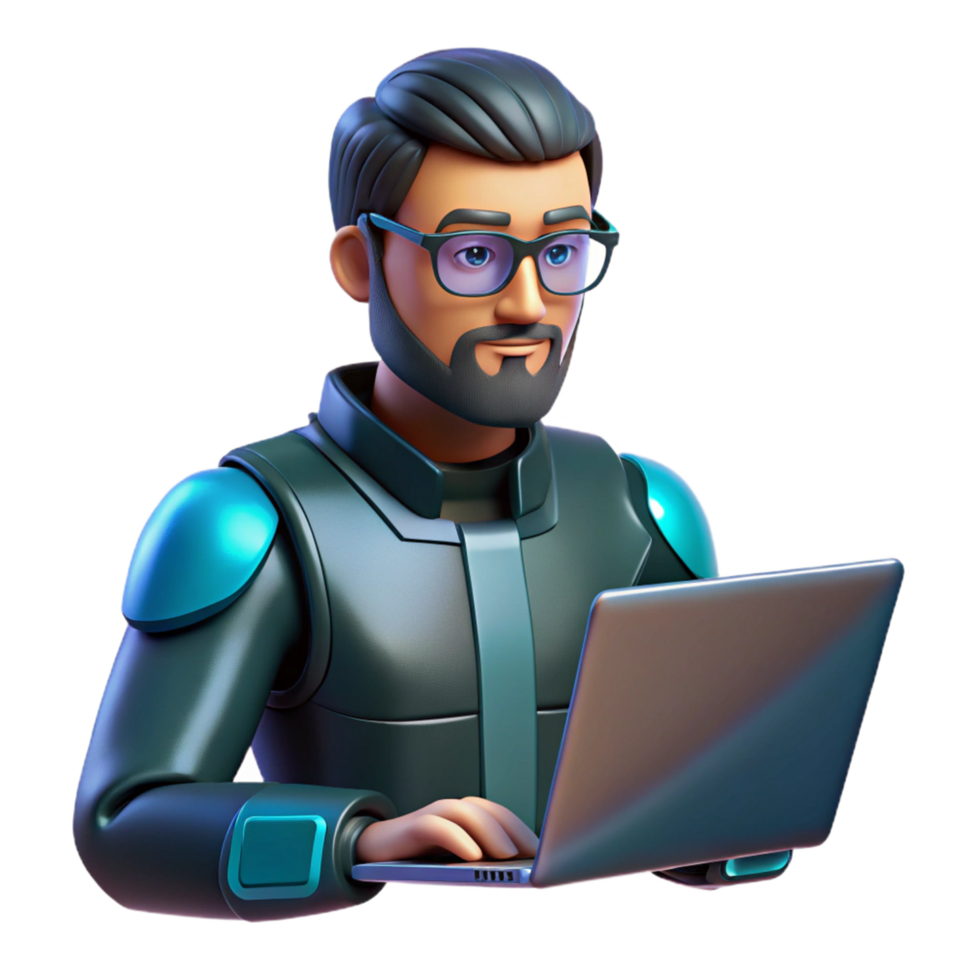 Futuristic Programmer 3D Render of Person Working on Laptop 55851732 PNG