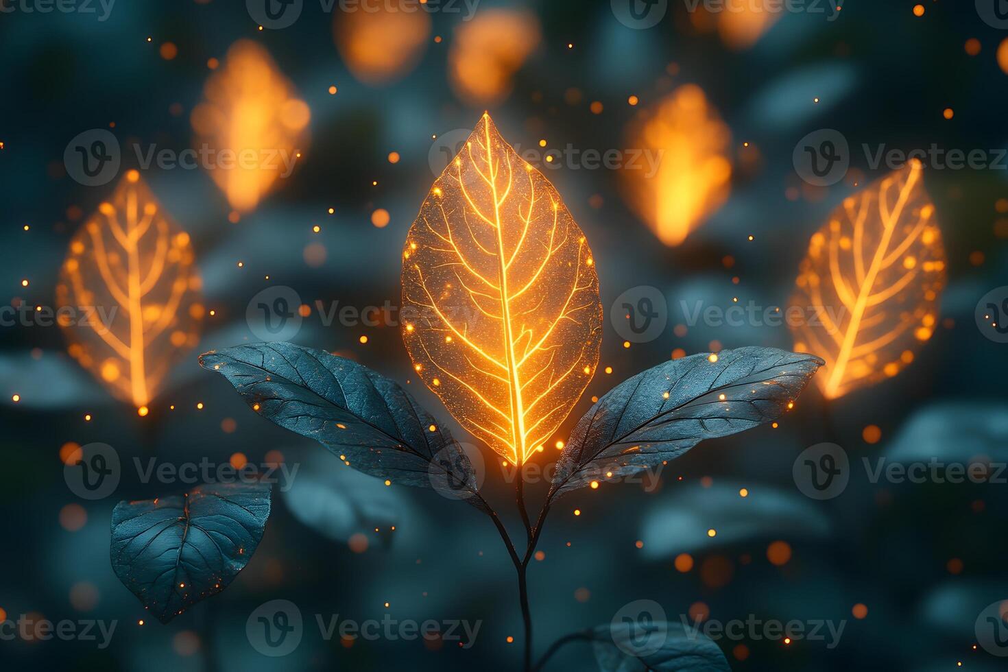 Glowing Autumn Leaves with Sparkling Particles for Nature-Themed Decor and Design 55856826 Stock ...