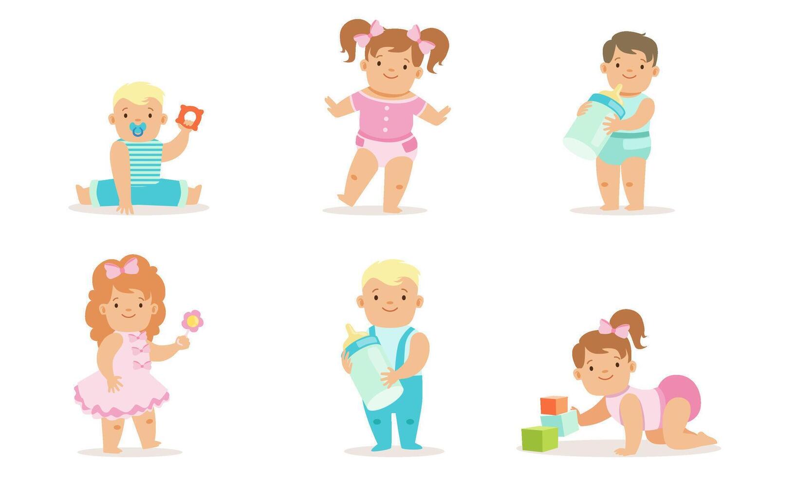 Linda Contento Niñito Bebés Colocar Adorable Niños Y Muchachas Aprendizaje A Caminar Gateando