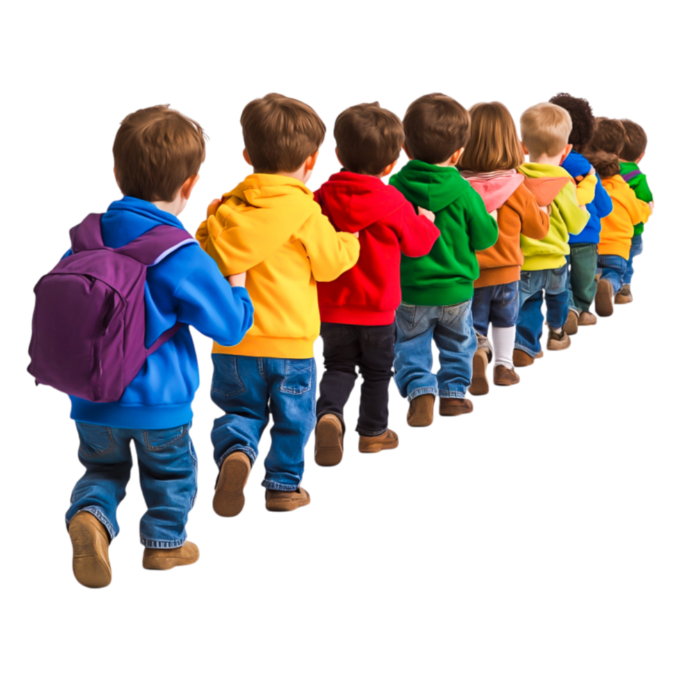 Group of Children Walking Together in Colorful Hoodies Outdoors ...