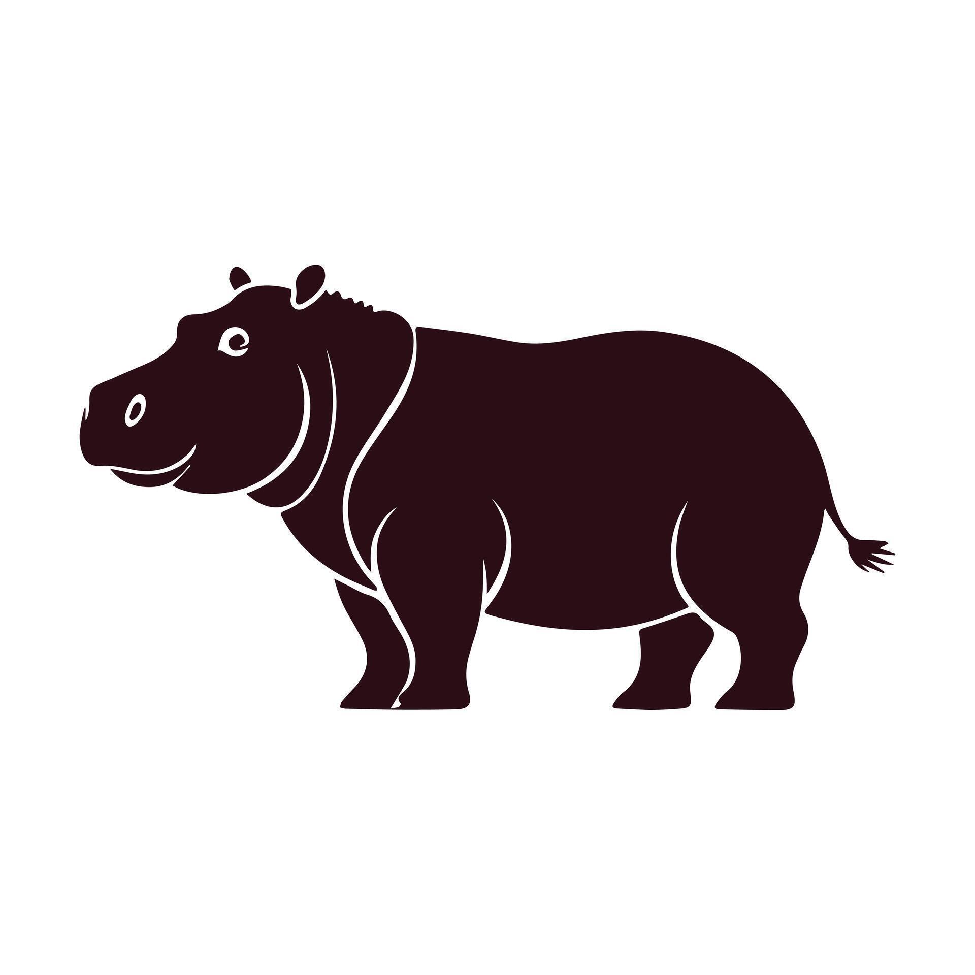 Cute Hippopotamus hippo Side View silhouettes Flat Black Icon Set ...