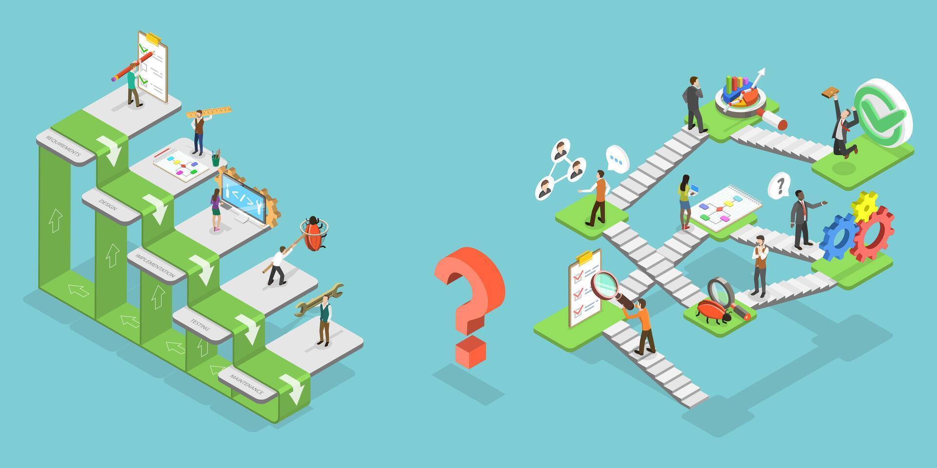 3D Isometric Flat Conceptual Illustration of Agile vs Waterfall Methodologies 55863826 Vector ...