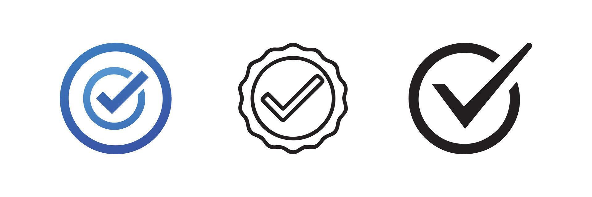 Checkmark Symbols in Circular and Badge Outlines Representing Approval ...