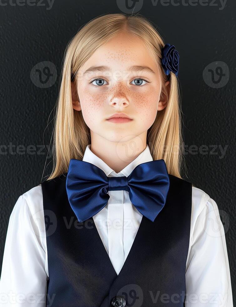 Young girl in formal attire with a bow tie 55874209 Stock Photo at Vecteezy