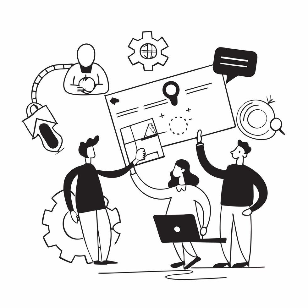 Tech startup team collaborating on a new project concept as A tech ...