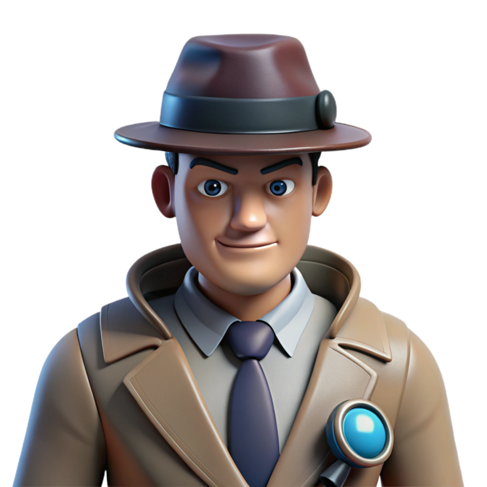3d Model Sleuth In Trench Coat With Magnifying Glass 55919109 Png
