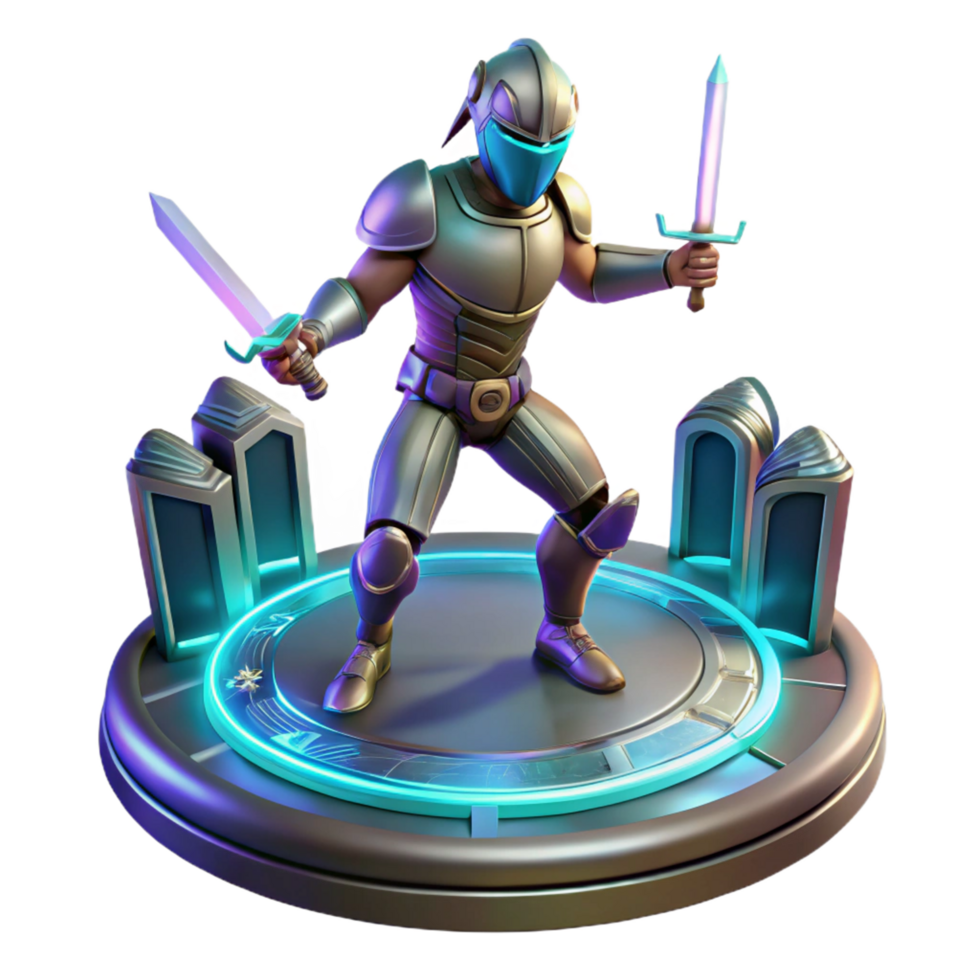 Futuristic Armored Warrior with Dual Swords on a Luminous Platform ... Futuristic Armored Warrior with Dual Swords on a Luminous Platform ...