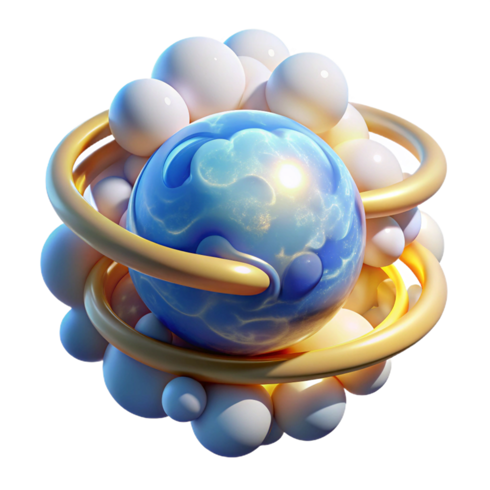 Abstract 3d Render Celestial Sphere With Orbiting Rings And Spheres