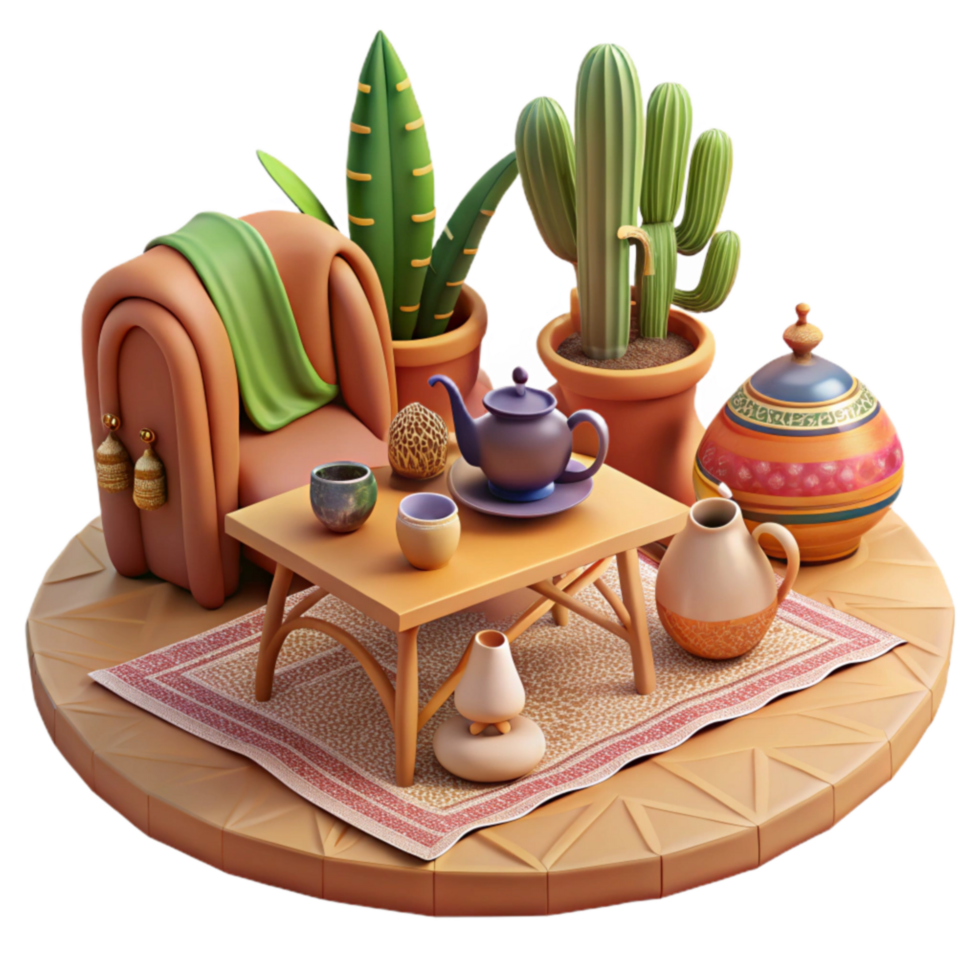 Cozy Room Setup Tea Time with Plants 55924141 PNG