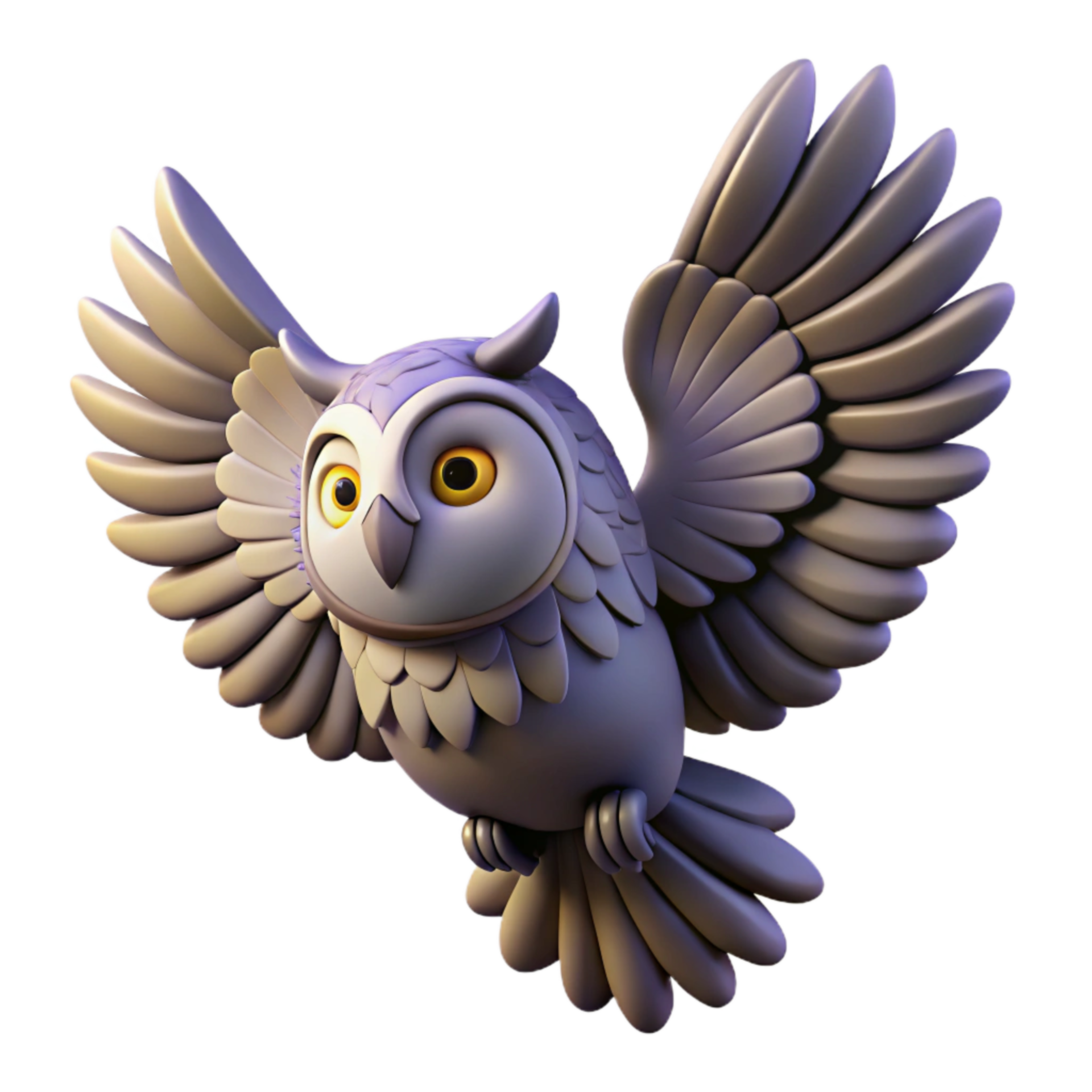 3D Cartoon Owl in Flight Wings Spread Wide 55924812 PNG