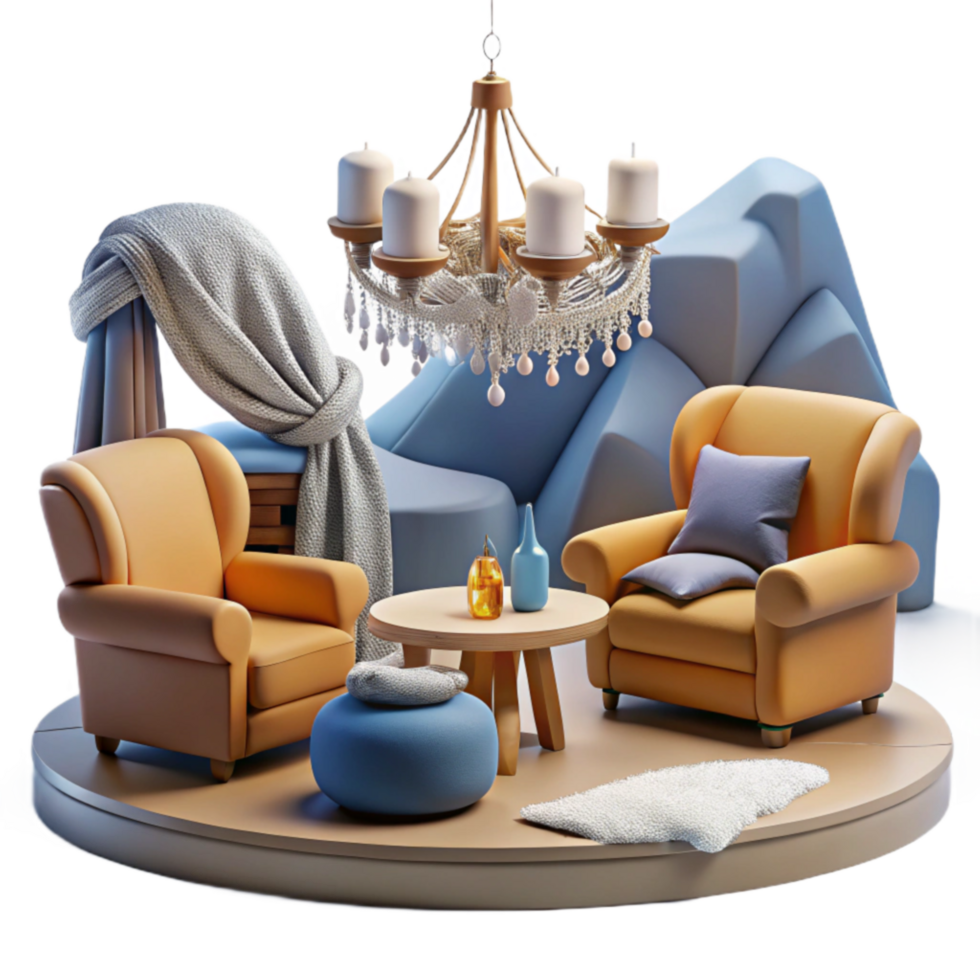 Cozy Living Room Interior Design Armchairs, Chandelier, and Soft Textiles 55925067 PNG