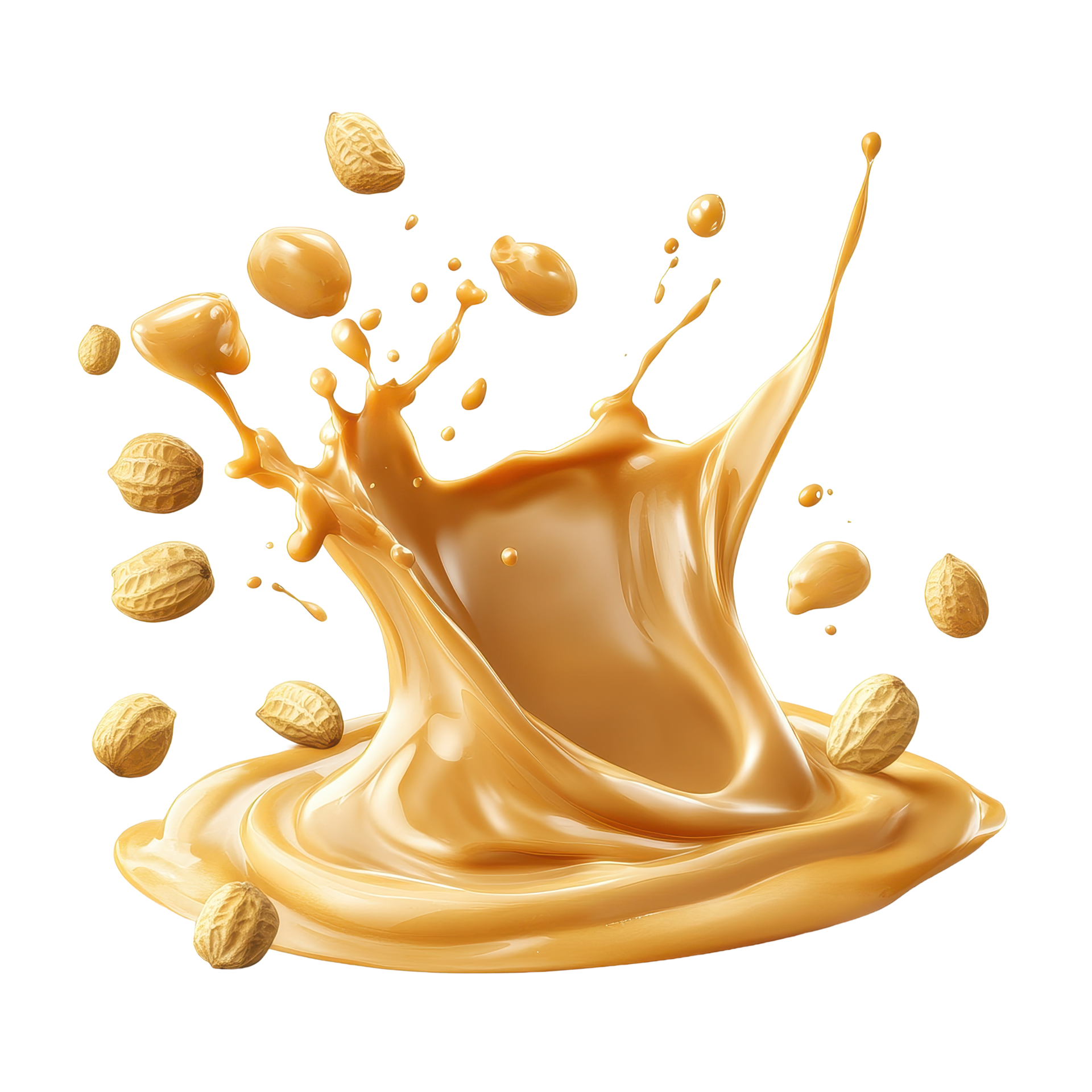 Splash of peanut butter with scattered peanuts creating a dynamic ...