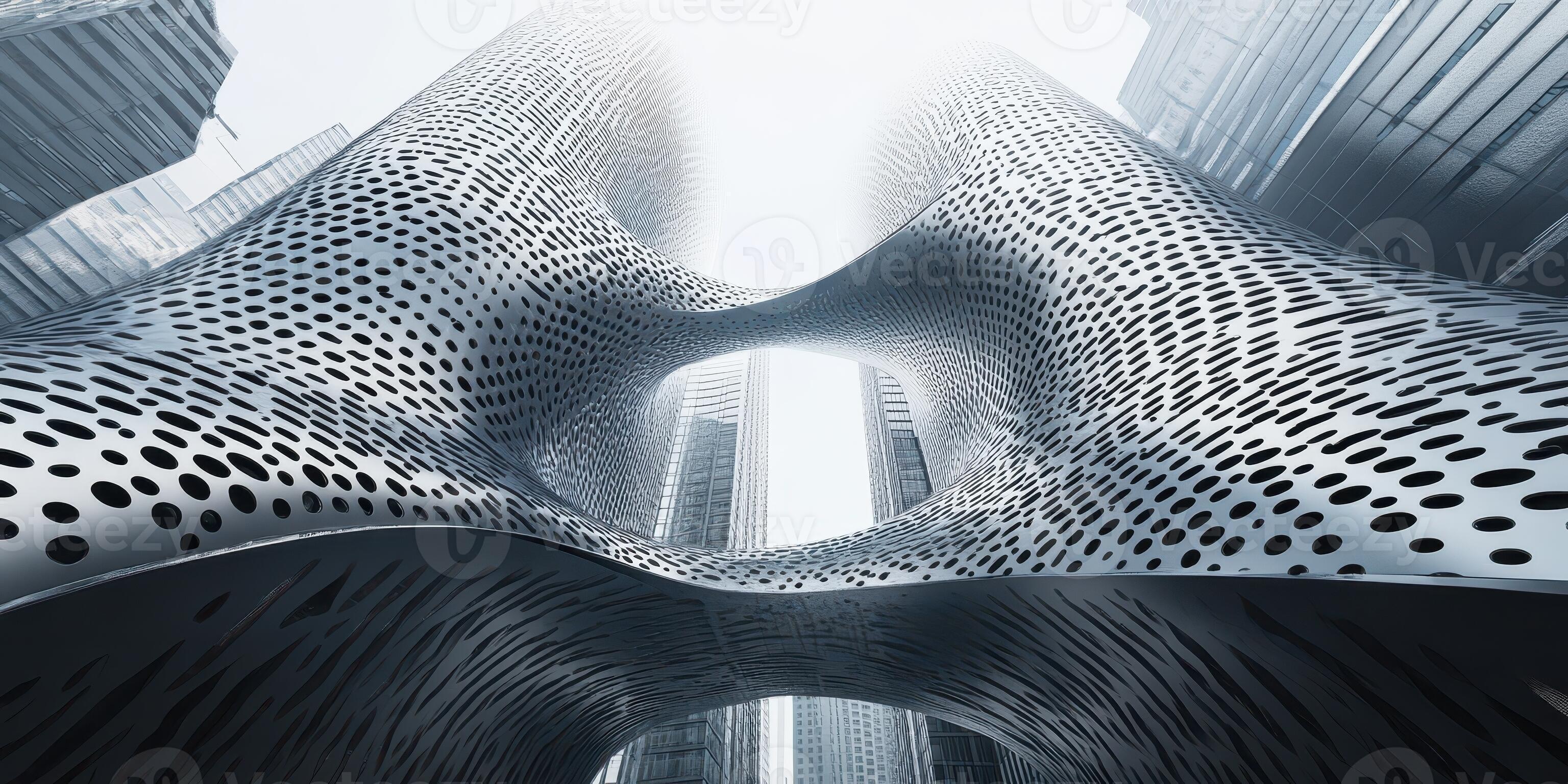 Abstract Architectural Structure With Perforations In An Urban