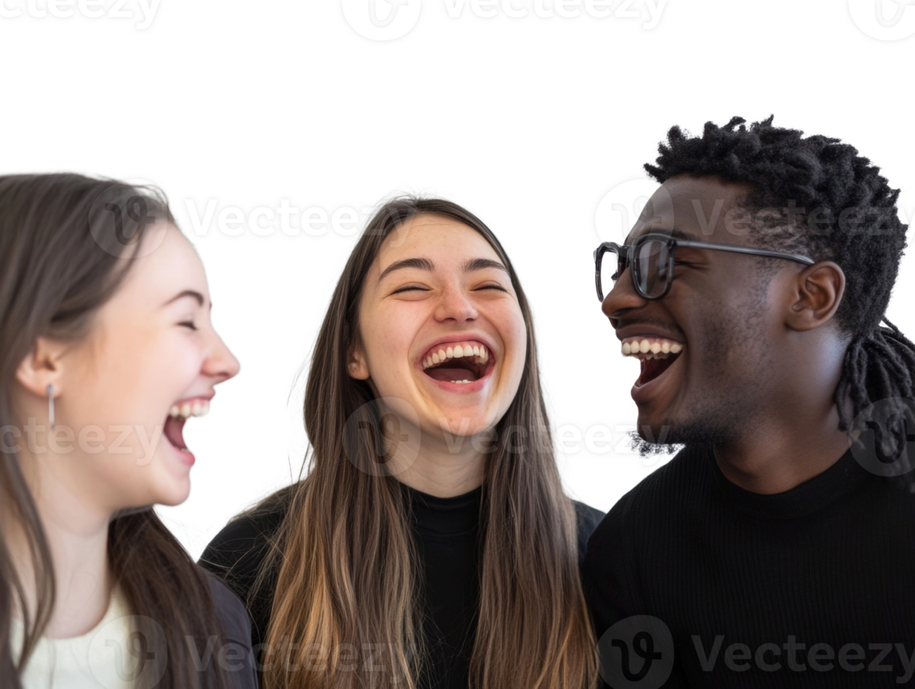 Three friends laugh together sharing a joyful moment 55986096 PNG