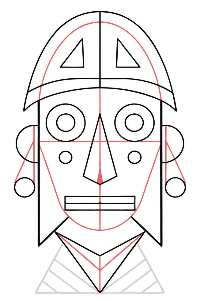 Geometric Tribal Mask Drawing Guide, Shapes, Lines, Art 55990076 Vector ...