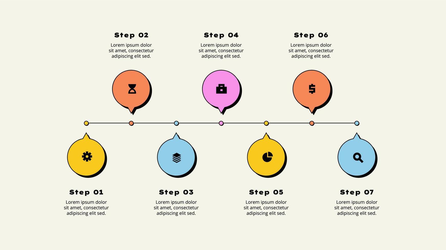 Seven horizontal circle elements. Concept of 7 options of business ...