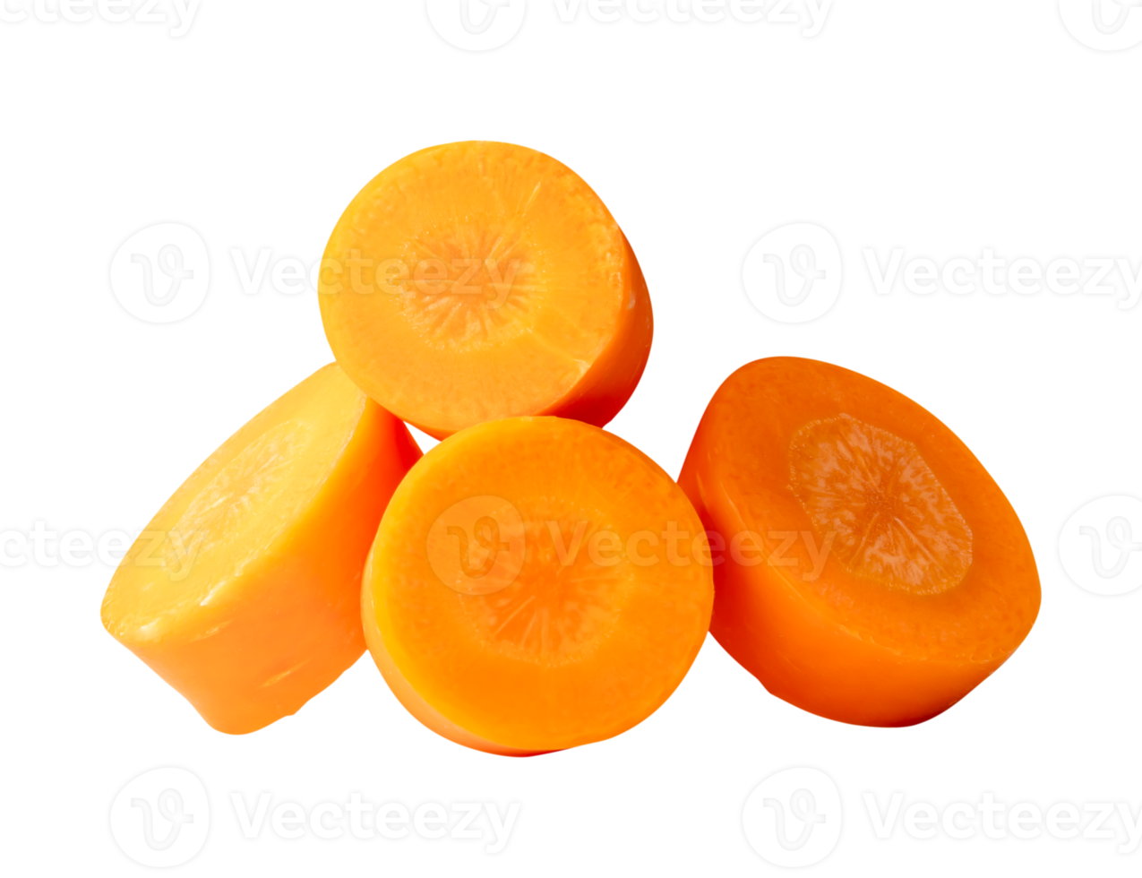 Beautiful orange carrot slice in circle shape in strange stack isolated with clipping path in ...