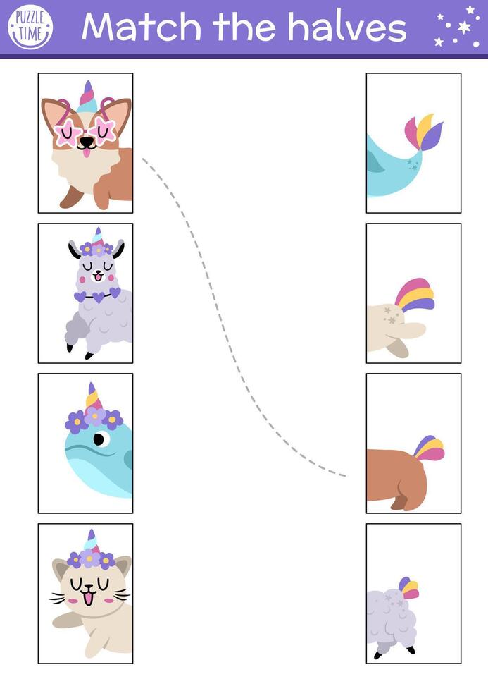 unicornio conectar el mitades hoja de cálculo. cuento de hadas pareo ...