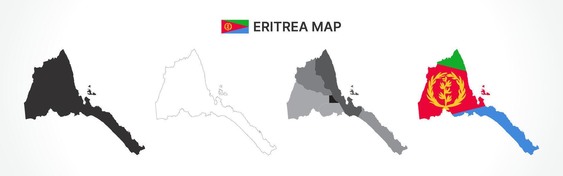 Detailed Eritrea Map Collection With Outline Silhouette Regions And Flag Overlay Variations